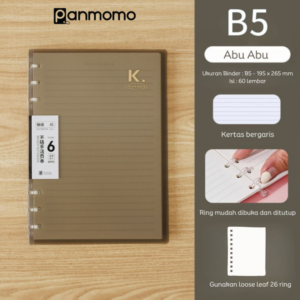 Hard Cover 6 Ring Slim File Binder | panmomo.com